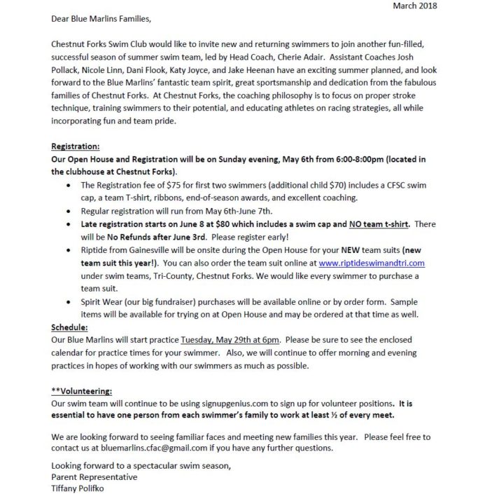 Swim Team Information - Chestnut Forks Athletic Club