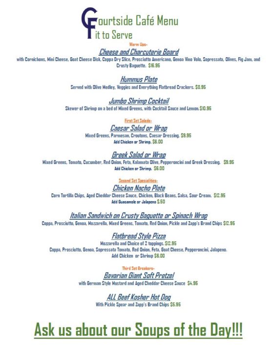 Cafe menu - Chestnut Forks Athletic Club