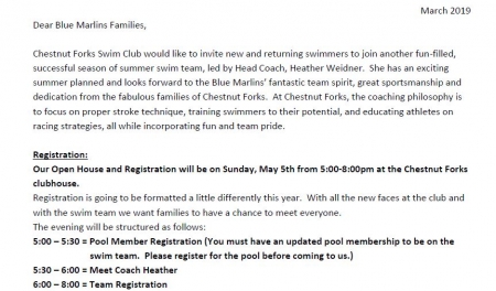 Swim Team letter - Chestnut Forks Athletic Club
