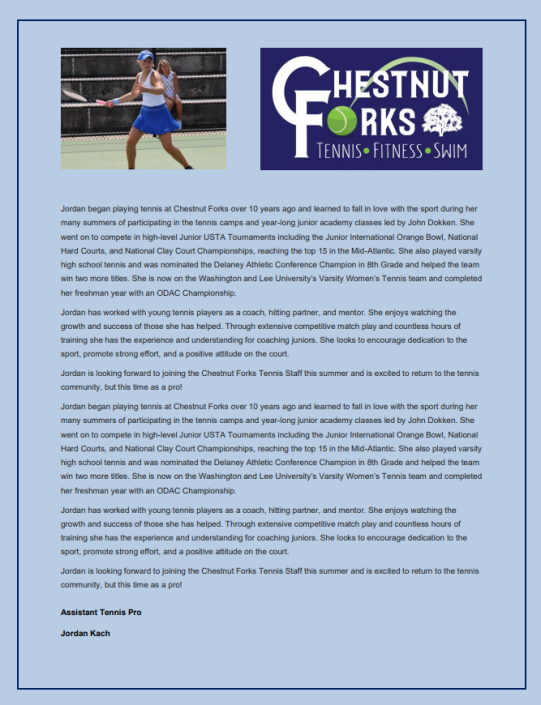Jordan BIO image - Chestnut Forks Athletic Club